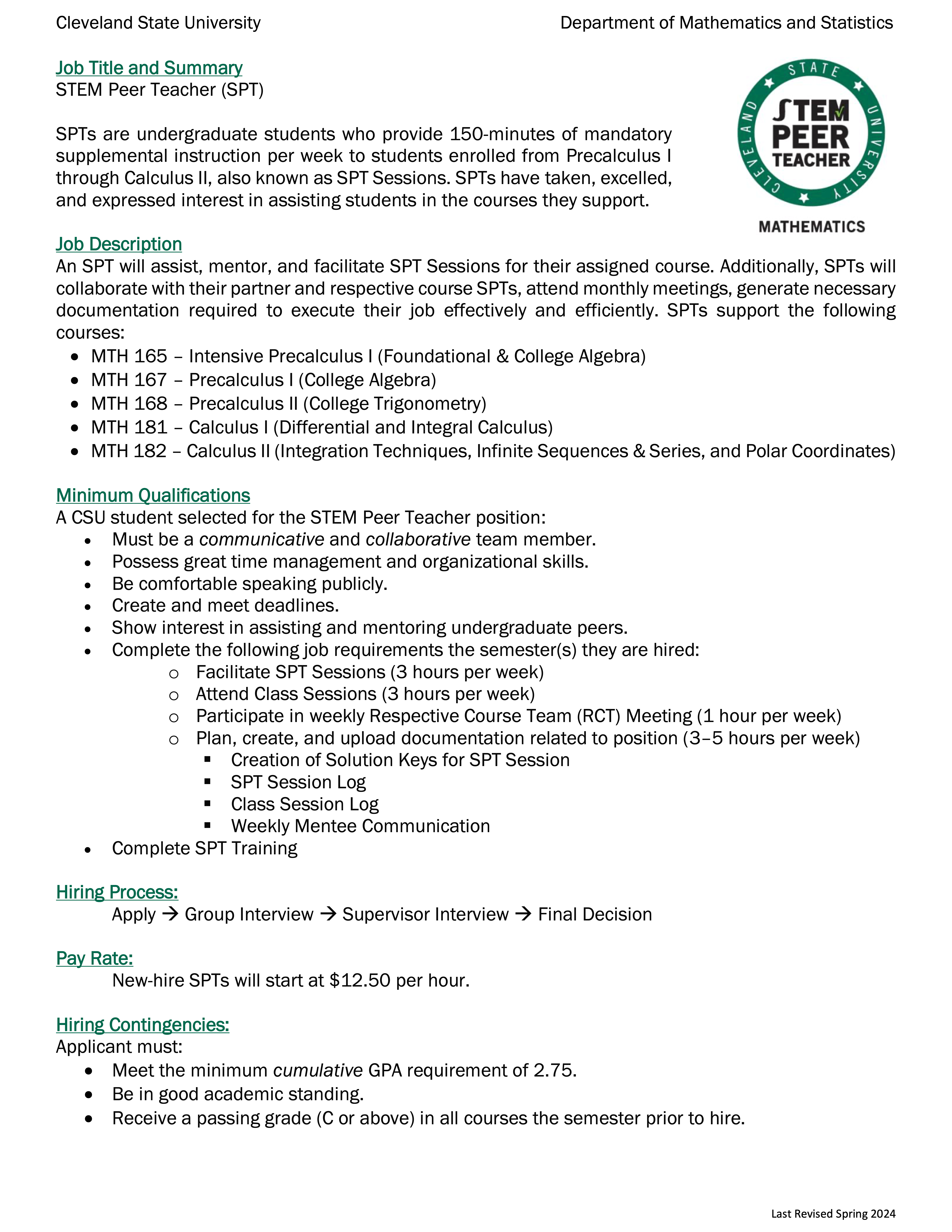 Become a STEM Peer Teacher! | Cleveland State University